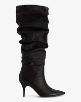 Express Brian Atwood X Express Leather Slouch Thin Heeled Tall Boots Black Women's | Mall of ...
