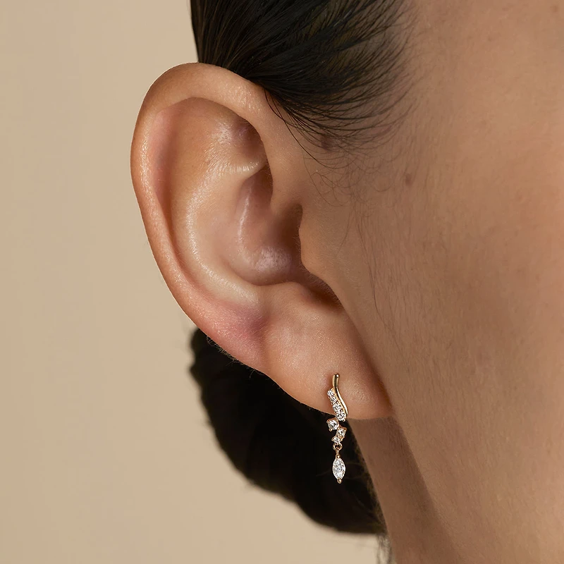 Astrid & Miyu Diamond Wave Charm Studs in Solid Gold | King's Cross