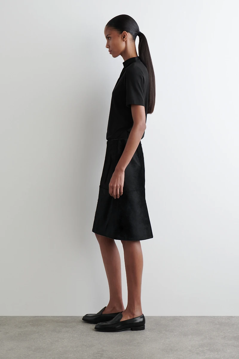 Cos PONY HAIR-EFFECT LEATHER MIDI SKIRT | King's Cross