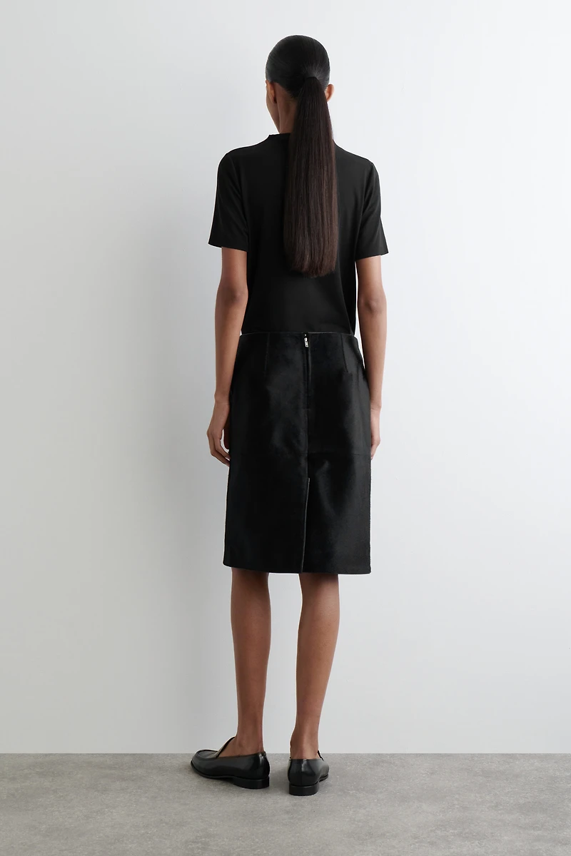 Cos PONY HAIR-EFFECT LEATHER MIDI SKIRT | King's Cross