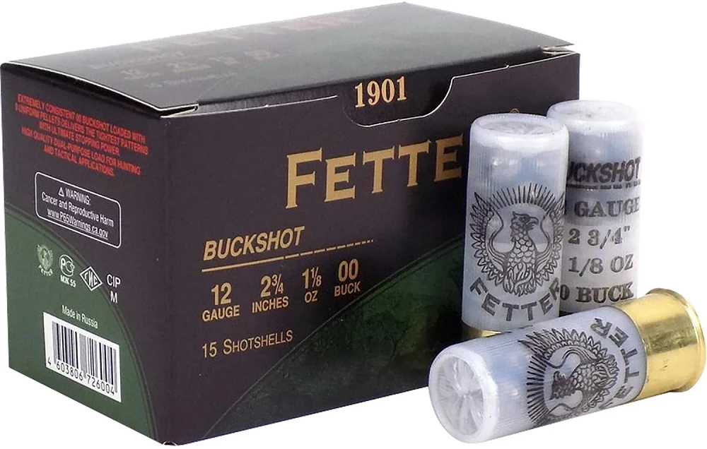 Ammo Inc. Fetter Buckshot 12-Gauge 00 Buck Shotshells - 15 Rounds ...