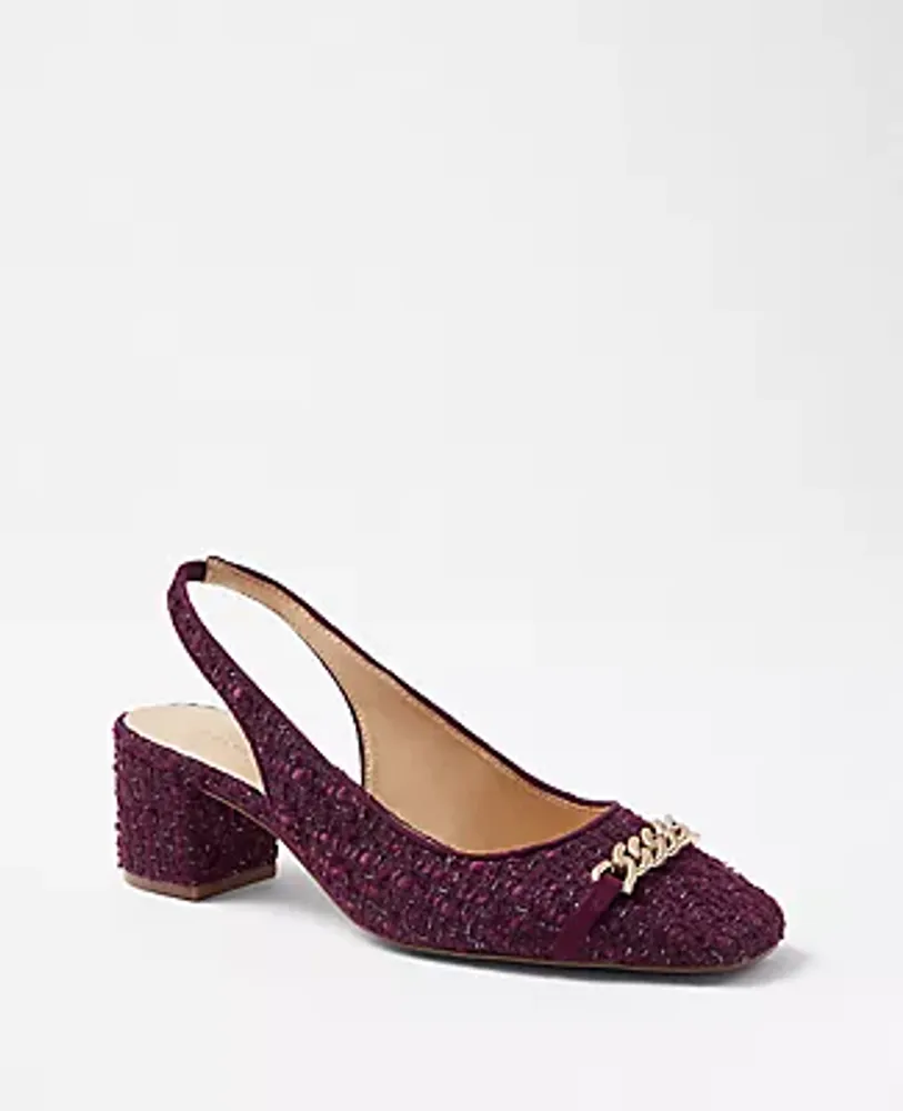 Ann Taylor Chain Tweed Cap Toe Block Heel Slingback Pumps | Hamilton Place