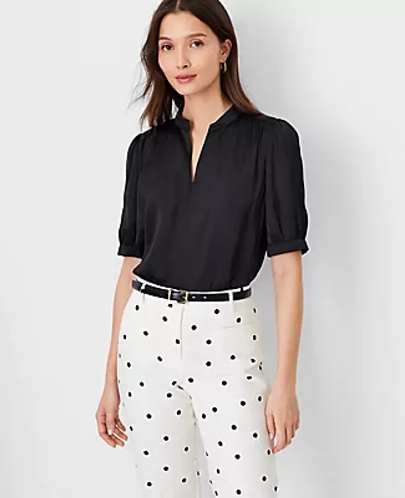 Ann Taylor Puff Sleeve Split Neck Top | Hamilton Place