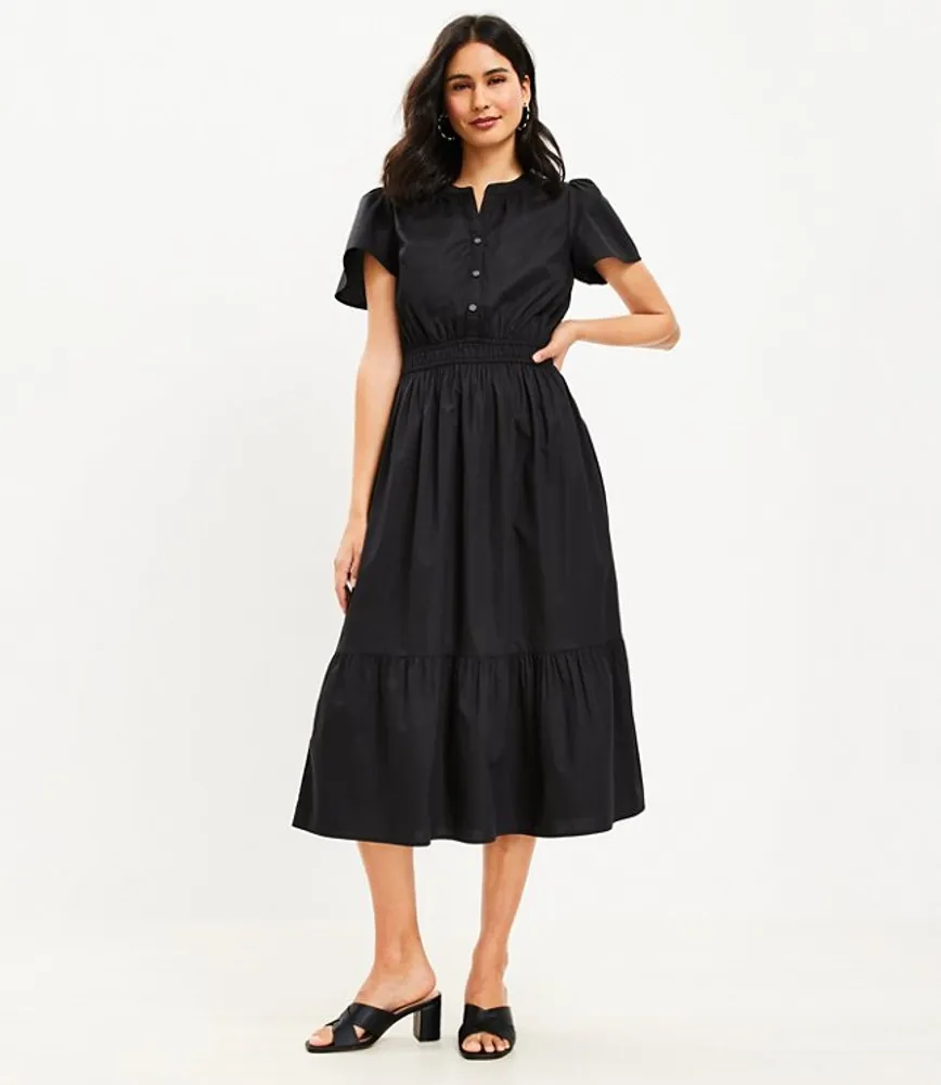 LOFT Smocked Waist Button Midi Dress | Hamilton Place