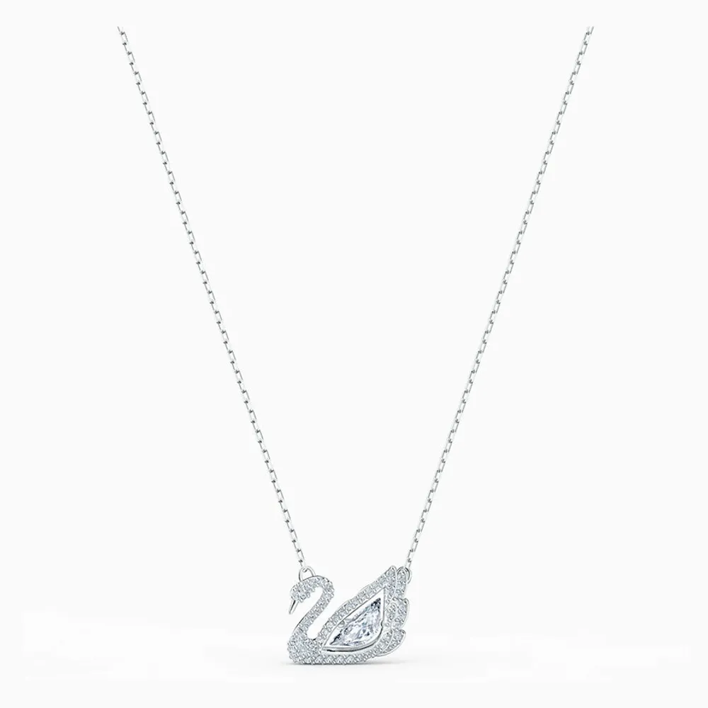 Ann Louise Swarovski Dancing Swan Necklace, White, Rhodium Plated ...