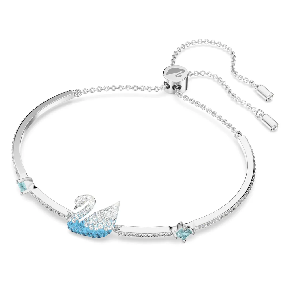 Swarovski Iconic Swan bangle, Swan, Blue, Rhodium plated by SWAROVSKI ...