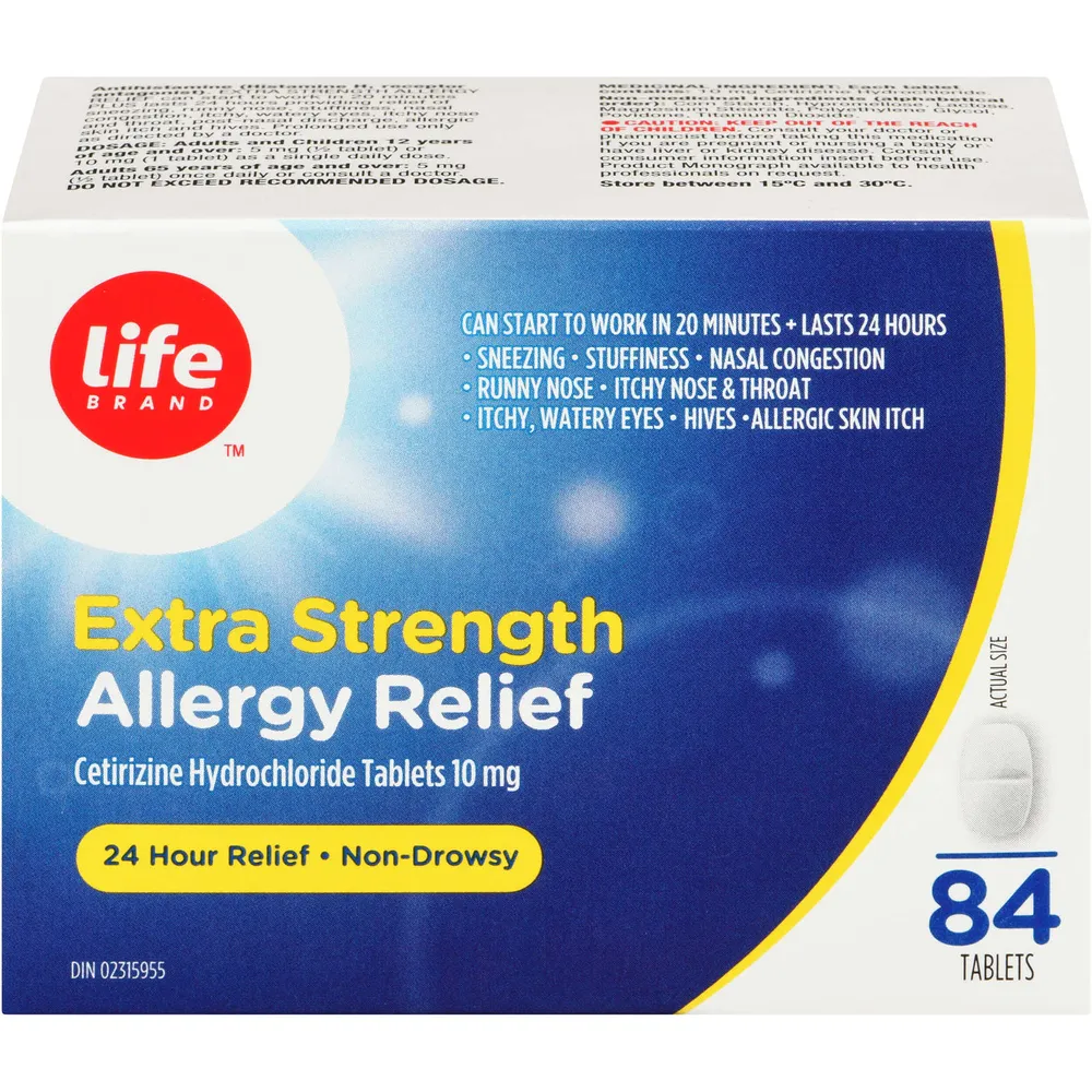 Life Brand EXTRA STRENGTH ALLERGY RELIEF Cetirizine Hydrochloride ...