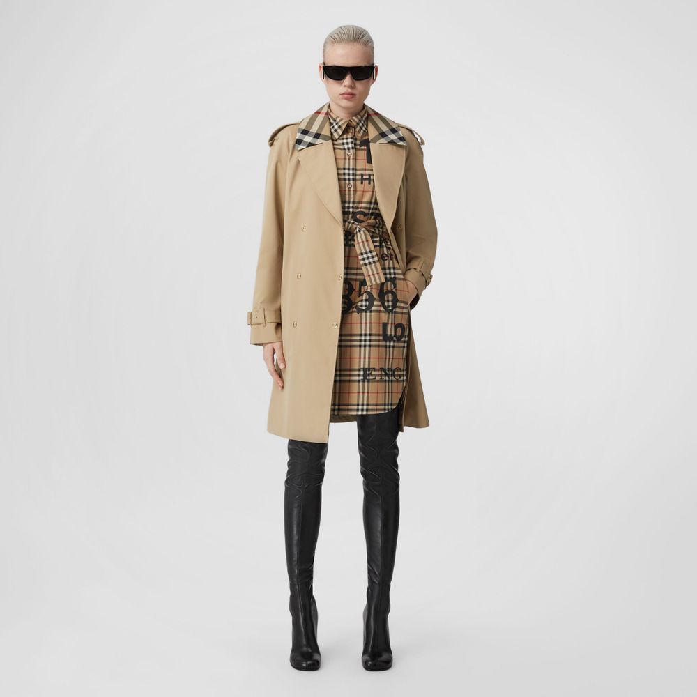 Burberry Check Trim Cotton Gabardine Waterloo Trench Coat Honey - Women ...