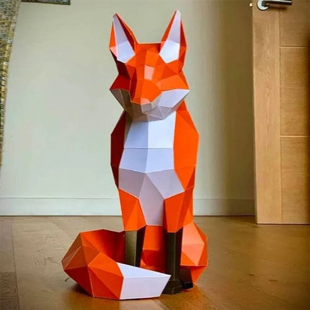 Showcase Studio Art DIY Origami 3D Paper Sculpture Kit | Sitting Fox ...