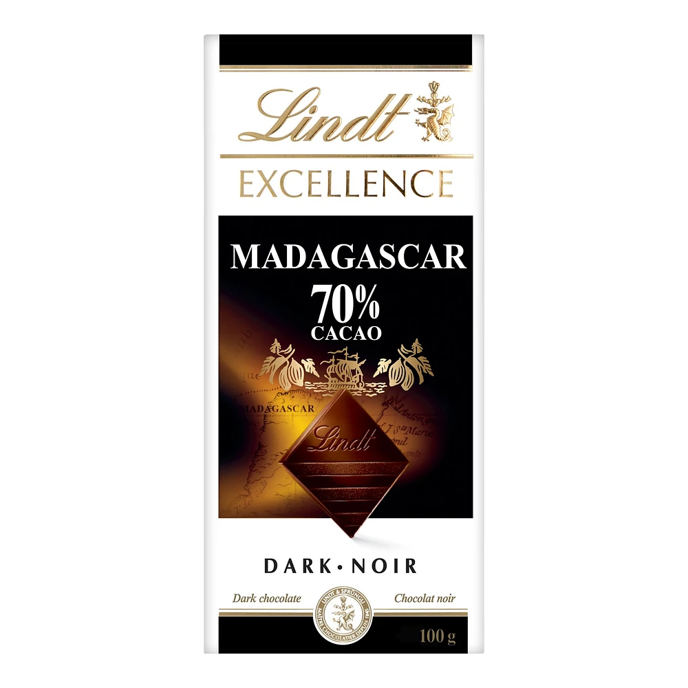 Lindt Excellence Madagascar Dark Chocolate Bar - 70% Cacao - 100g ...