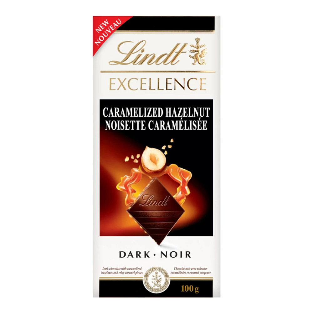Lindt EXCELLENCE Dark Chocolate Bar - Caramelized Hazelnut - 100g ...