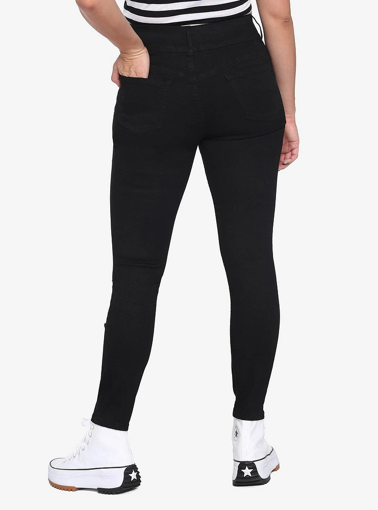 Hot Topic HT Denim Black Destructed Hi-Rise Super Skinny Jeans ...