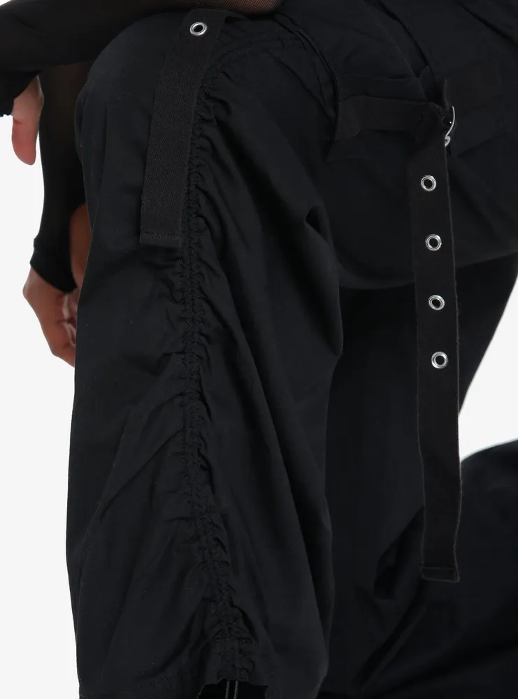 Hot Topic Social Collision Black Grommet Strap Wide Leg Parachute Pants