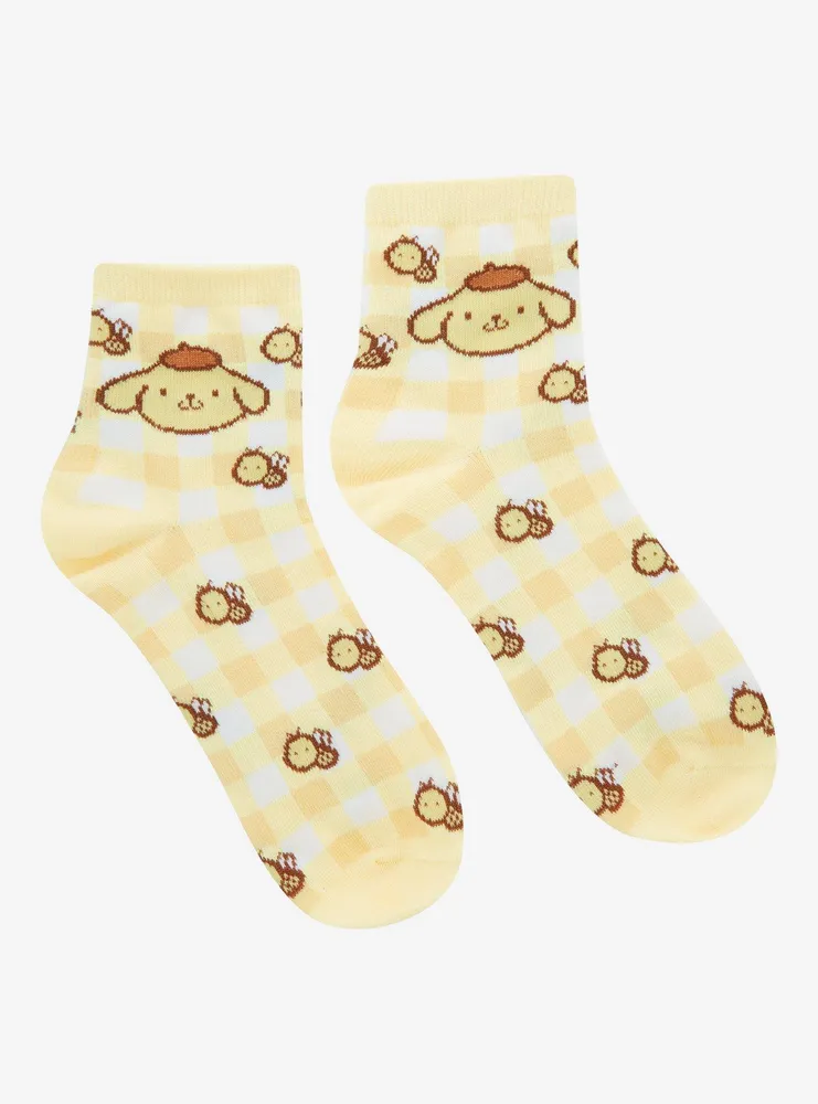 Pompompurin Sanrio Pompompurin Gingham & Bees Quarter Crew Socks ...