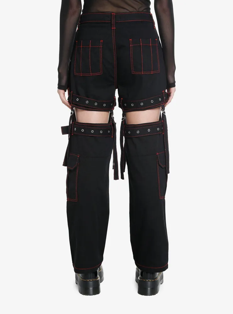 Hot Topic Social Collision Red Contrast Stitch Garter Carpenter Pants ...