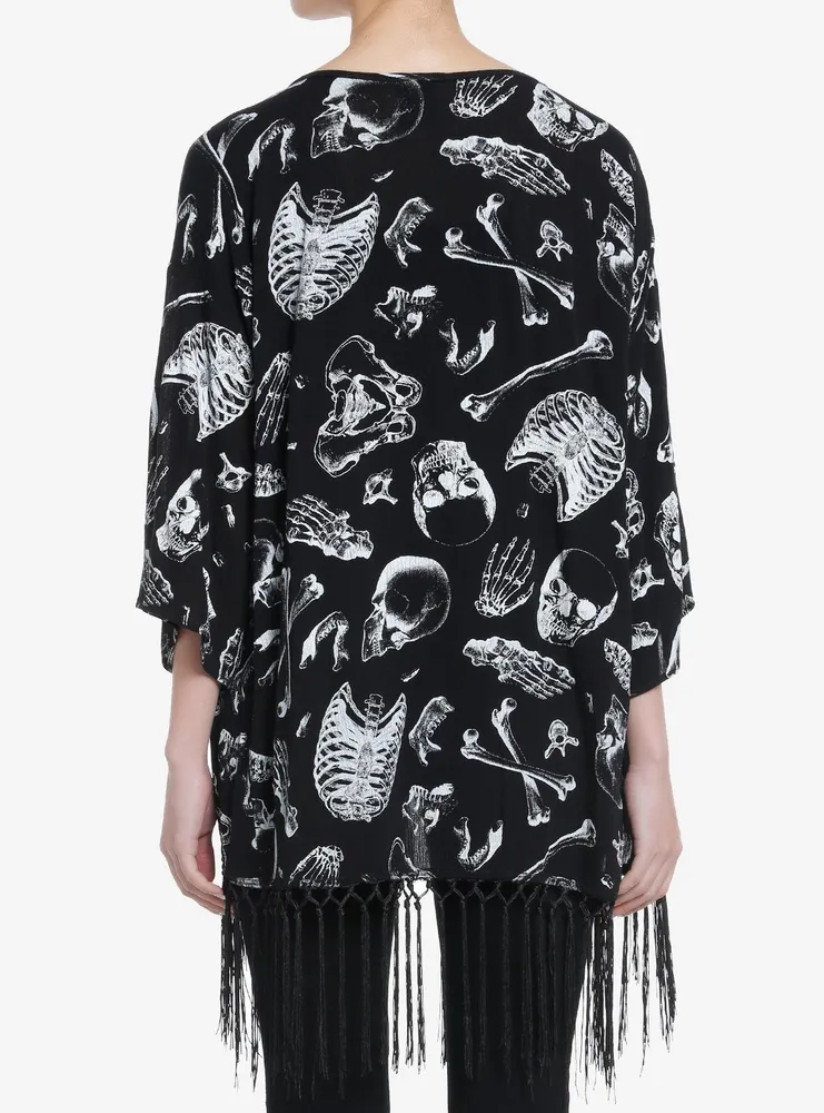 HOTTOPIC Social Collision Skeletal Anatomy Fringe Short Duster ...