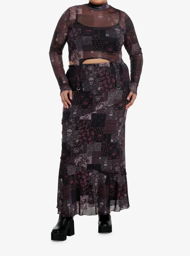 Hot Topic Social Collision Skull Paisley Patchwork Mesh Girls Turtleneck Plus | Mall of America®