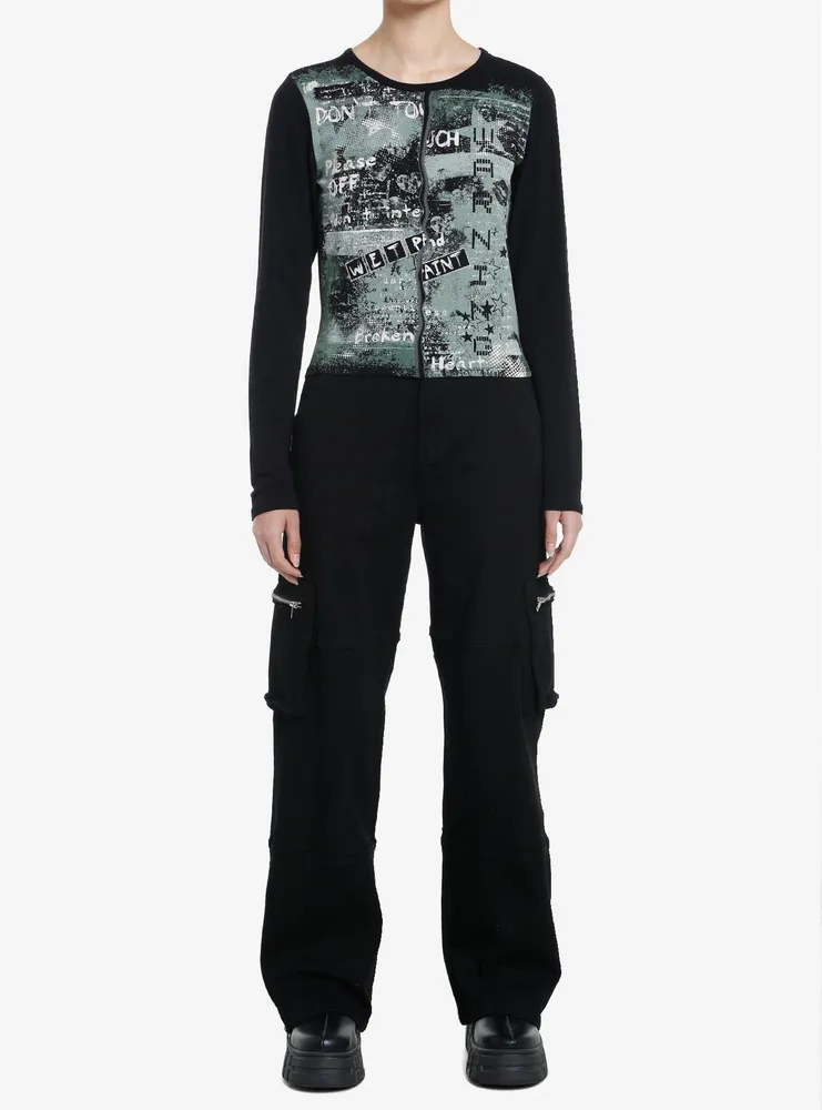 Hot Topic Social Collision Warning Graphic Girls Long Sleeve Top Mall