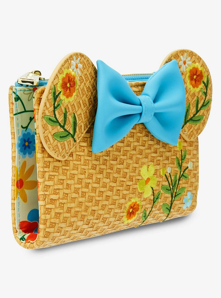 Minnie Mouse Loungefly Disney Minnie Mouse Raffia Floral Ears Wallet ...