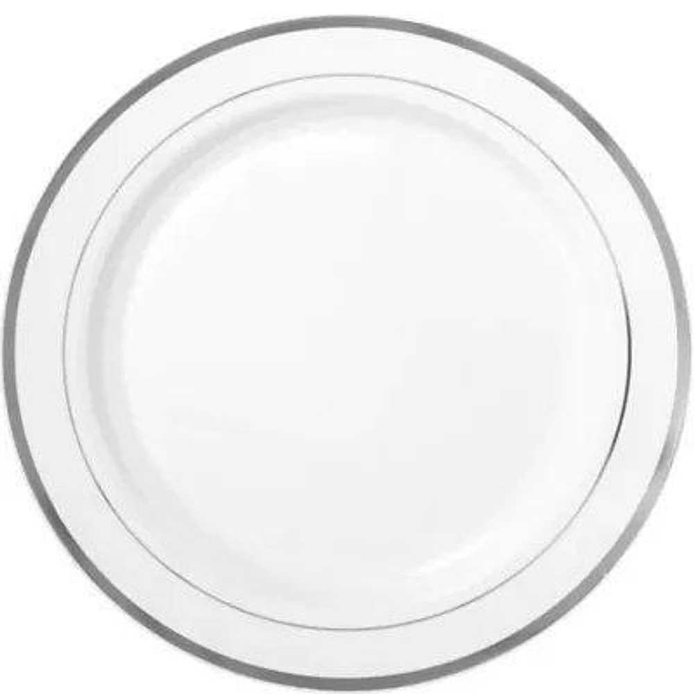 PartyCity White Silver-Trimmed Premium Plastic Dinner Plates 10ct ...