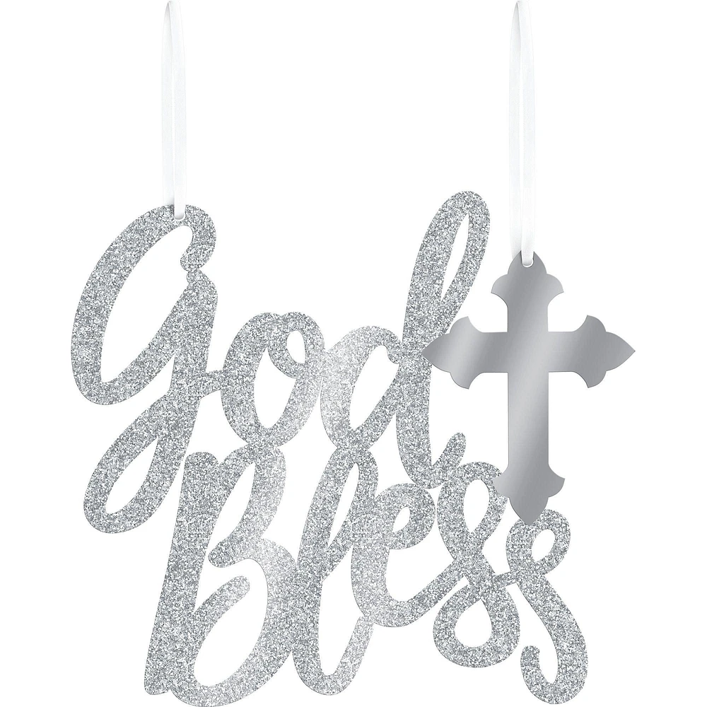 PartyCity Glitter Silver God Bless Sign | Hamilton Place