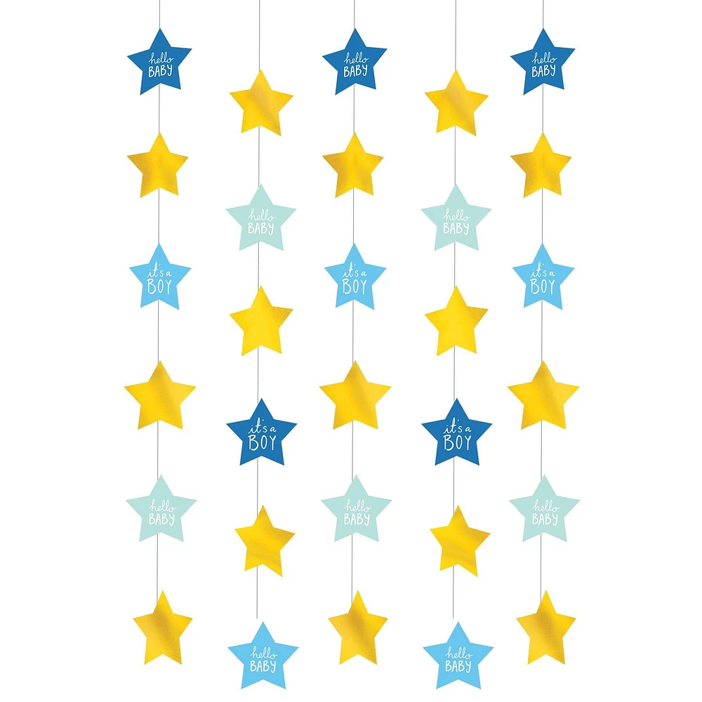 PartyCity Blue & Metallic Gold It's a Boy String Decorations 6ct ...