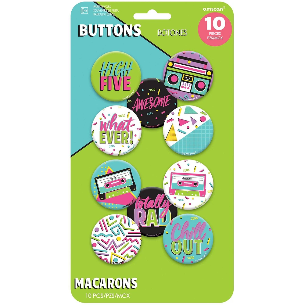 PartyCity Awesome 80s Buttons 10ct | Hamilton Place