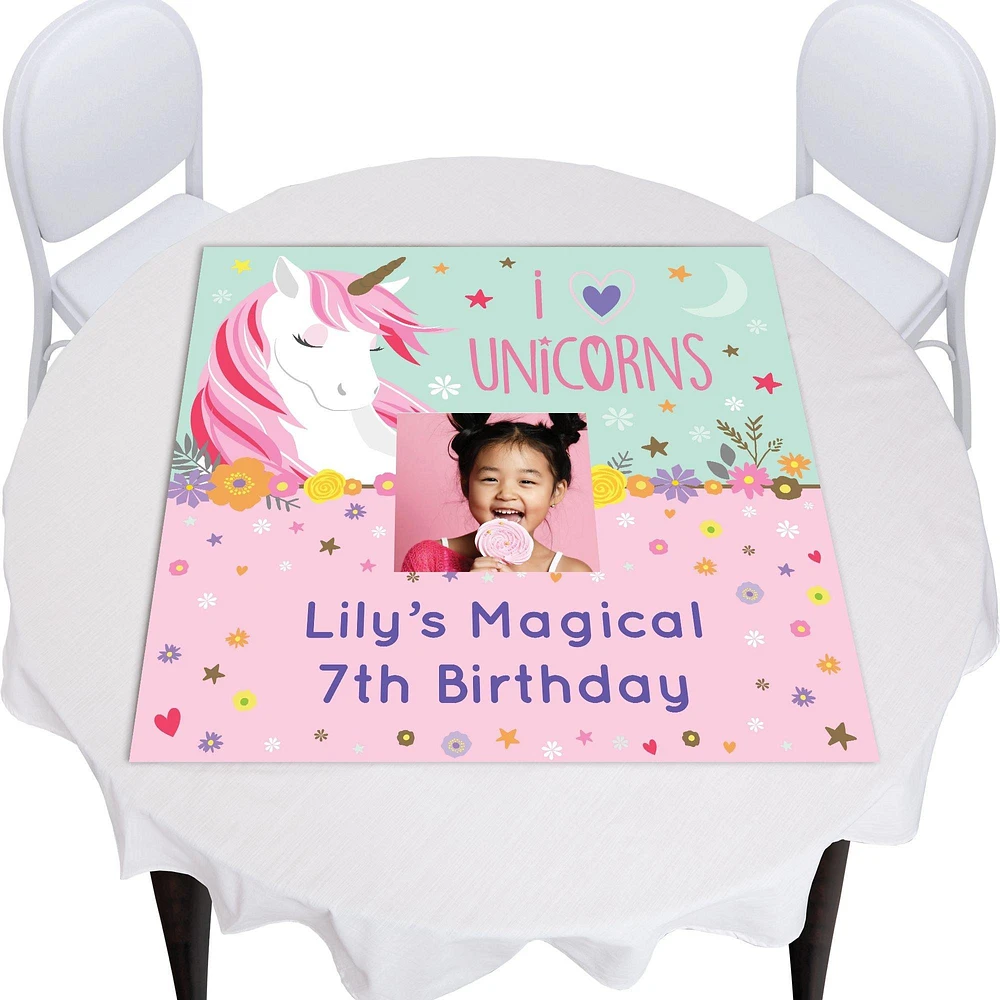 PartyCity Custom Magical Unicorn Square Vinyl Photo Table Topper ...
