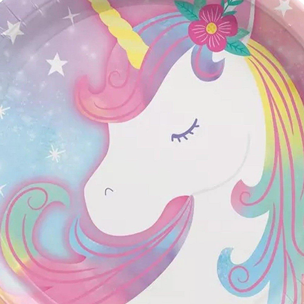 PartyCity Enchanted Unicorn Round Paper Dessert Plates, 7in, 8ct ...