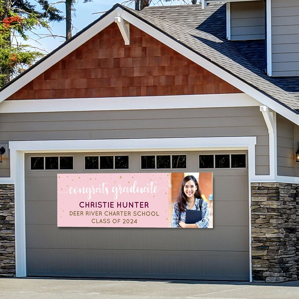 PartyCity Custom Pink Graduation Photo Horizontal Banner, 6ft x 2ft ...