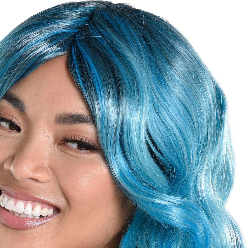 PartyCity Blue Medium Length Curly Wig | Hamilton Place
