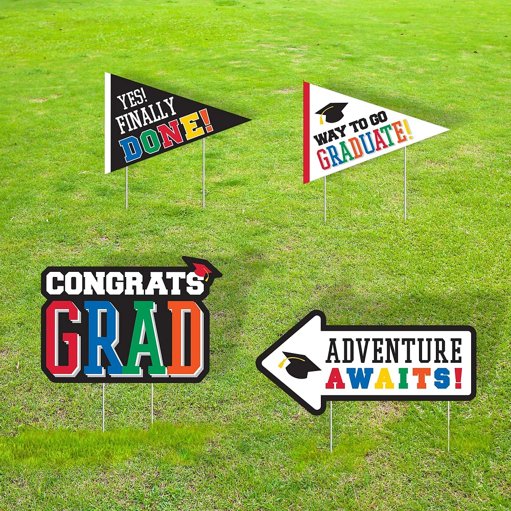 PartyCity Multicolor Congrats Grad Corrugated Plastic Yard Sign Set ...
