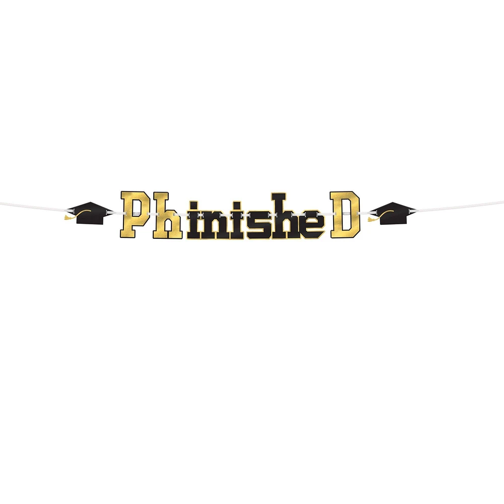 PartyCity Black & Gold PhD Graduation Cardstock Letter Banner, 12ft ...