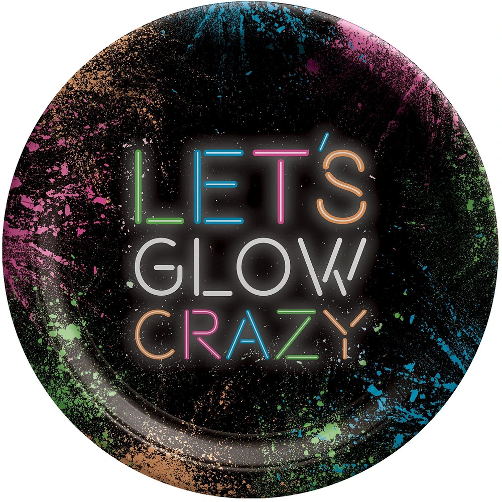 PartyCity Glow Party Black Light Reactive Paper Lunch Plates, 9in, 8ct ...