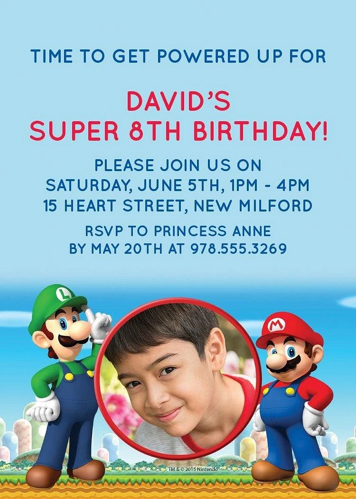 PartyCity Custom Super Mario Photo Invitations | Hamilton Place
