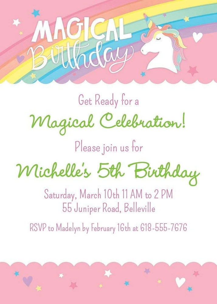 PartyCity Custom Magical Rainbow Birthday Invitations | Hamilton Place