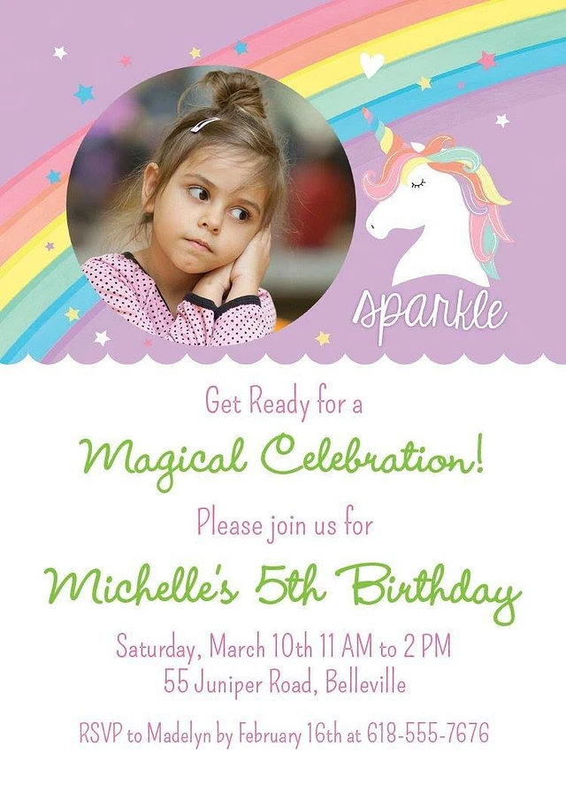 PartyCity Custom Magical Rainbow Birthday Photo Invitations at Hamilton ...