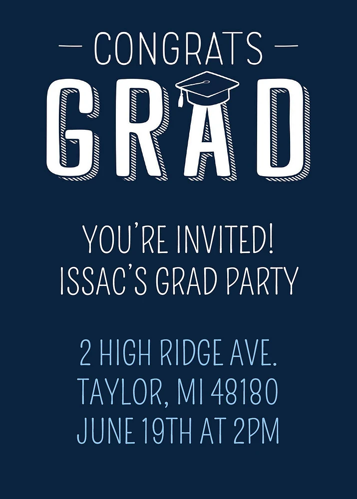 PartyCity Custom Navy Graduation Invitations | Hamilton Place
