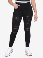 Hot Topic HT Denim Black Destructed Hi-Rise Super Skinny Jeans ...