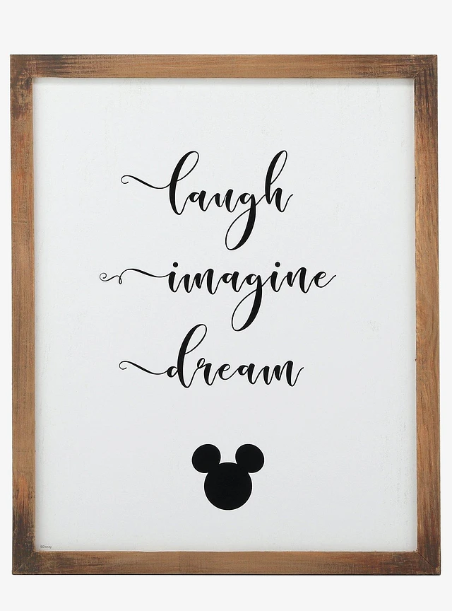 Hot Topic Disney Mickey Mouse Laugh, Imagine, Dream Wood Framed Wall ...