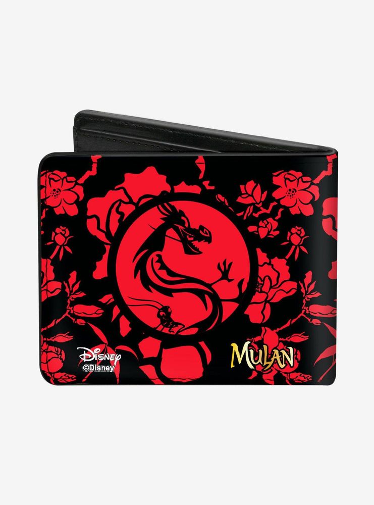 Boxlunch Disney Mulan Flower Blossoms Mushu Crikee Icon Bifold Wallet ...