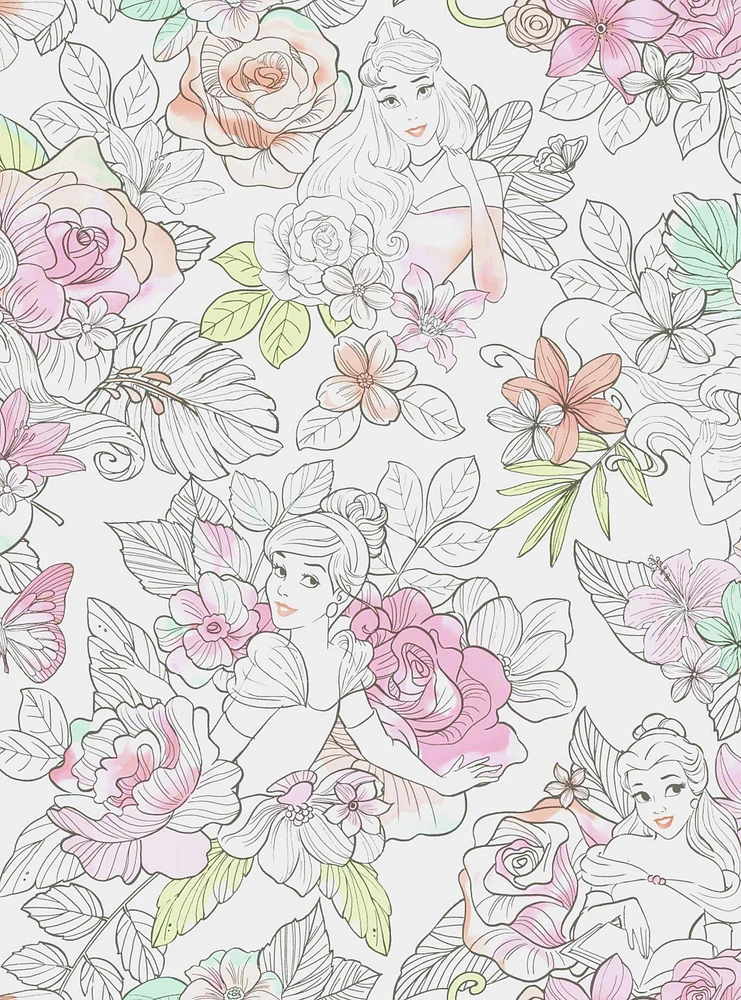 Hot Topic Disney Princess Royal Floral Peel & Stick Wallpaper ...