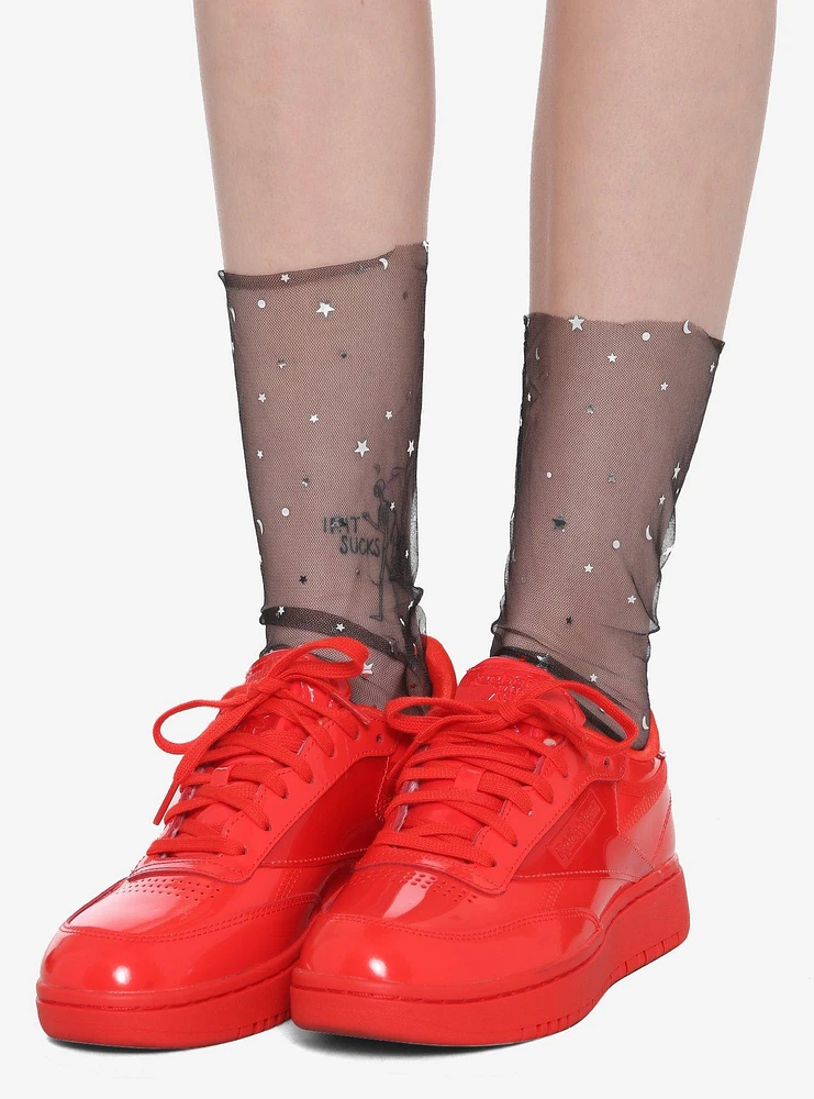 Hot Topic Black Silver Star Sheer Crew Socks | Hamilton Place