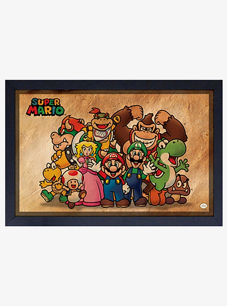 Hot Topic Nintendo Mario Old Paper Framed Wood Wall Art | Liberty Center