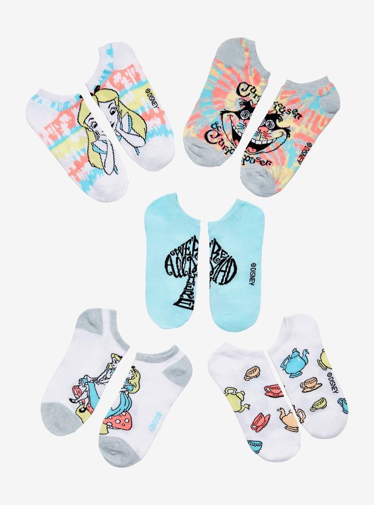 Hot Topic Disney Alice In Wonderland Tie-Dye No-Show Socks 5 Pair ...