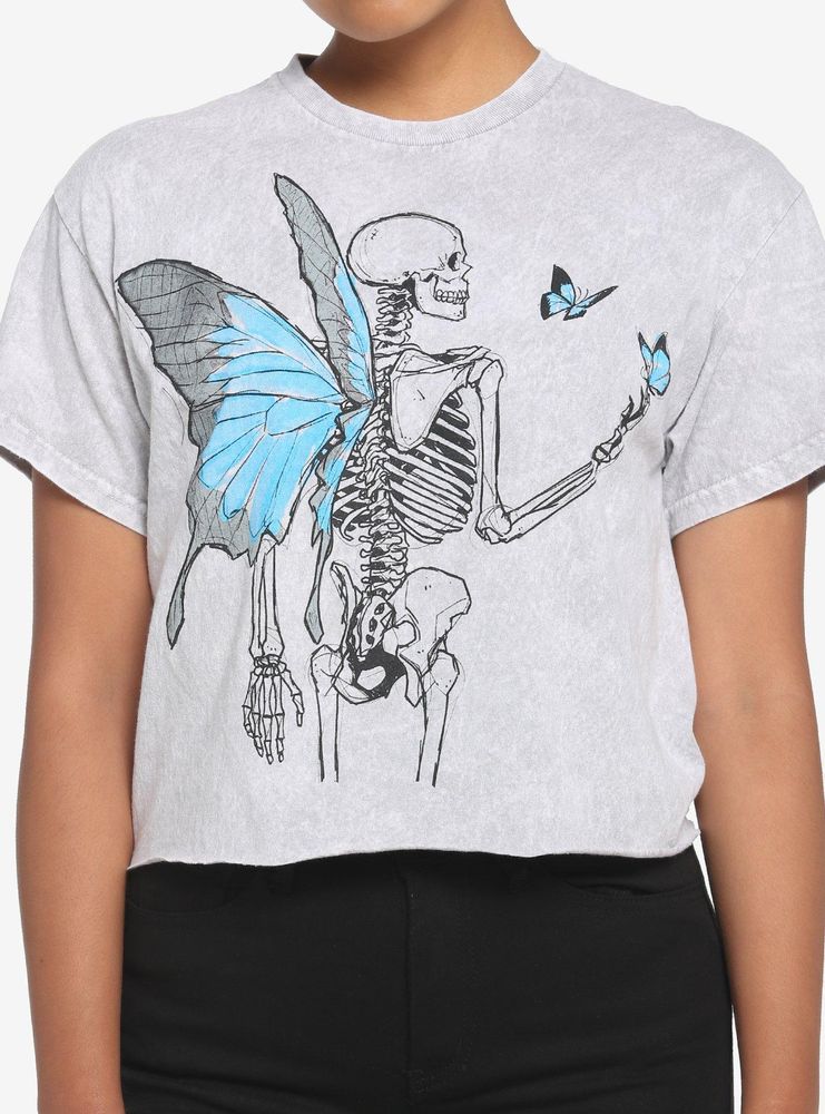 Hot Topic Skeleton Fairy Mineral Wash Boyfriend Fit Girls Crop T-Shirt ...