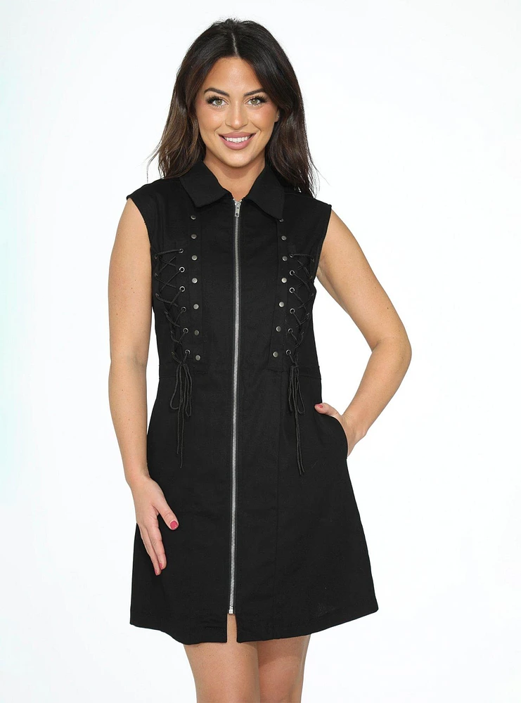 Hot Topic Black Collared Pencil Gothic Zip Dress | Hamilton Place