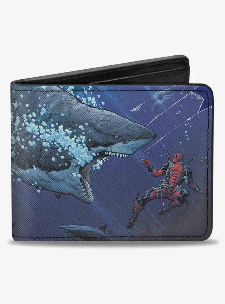 Boxlunch Marvel Deadpool Underwater Shark Scenes Bifold Wallet | Mall ...