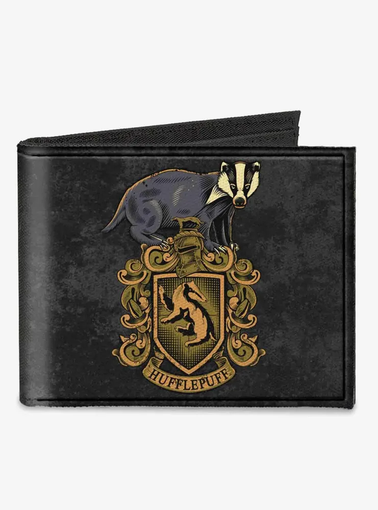 Boxlunch Harry Potter Hufflepuff Badger Crest Dedication Patience Loyalty Banner Canvas Bifold ...