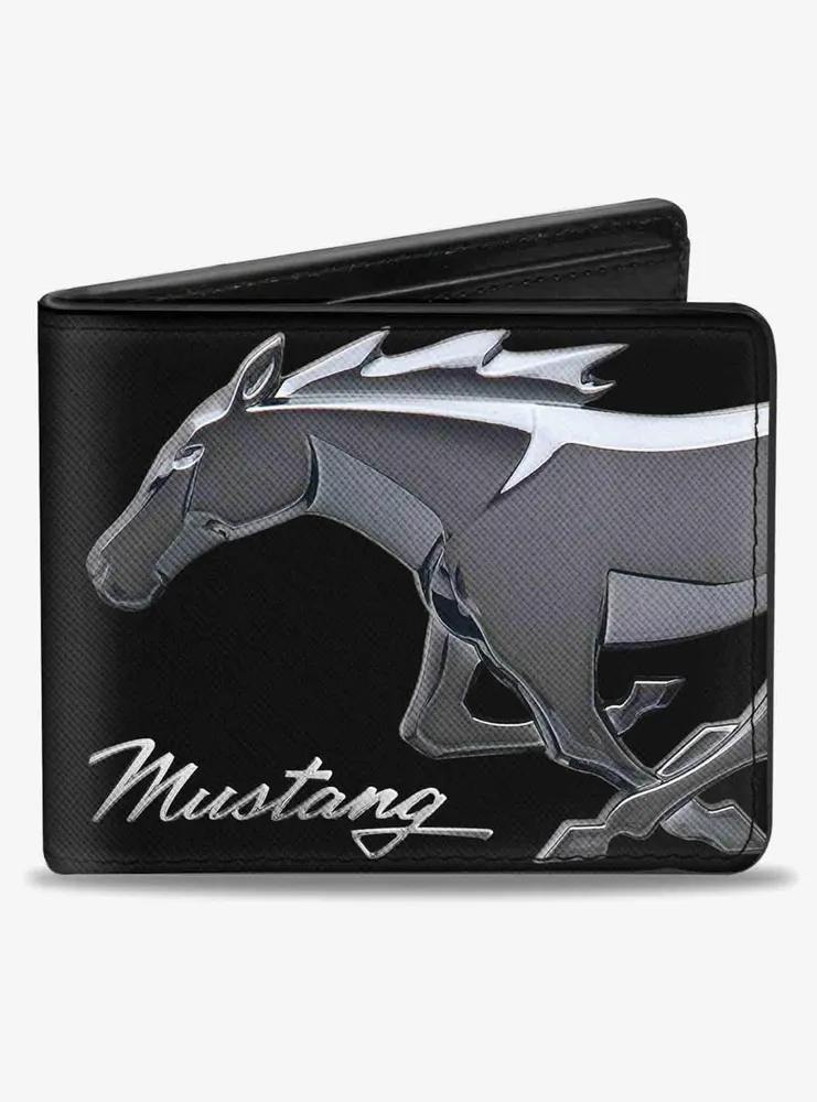 Boxlunch Mustang Chrome Pony Mustang Script Bifold Wallet | Mall of ...